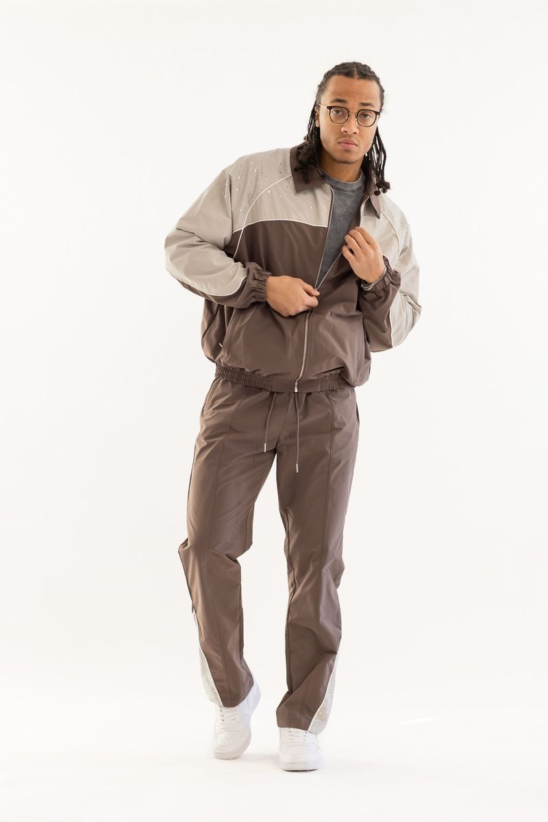 KINDRED RHINESTONE NYLON ZIP-UP SET BROWN/KHAKI KD2236 – ROS 3 CLOTHING CO.