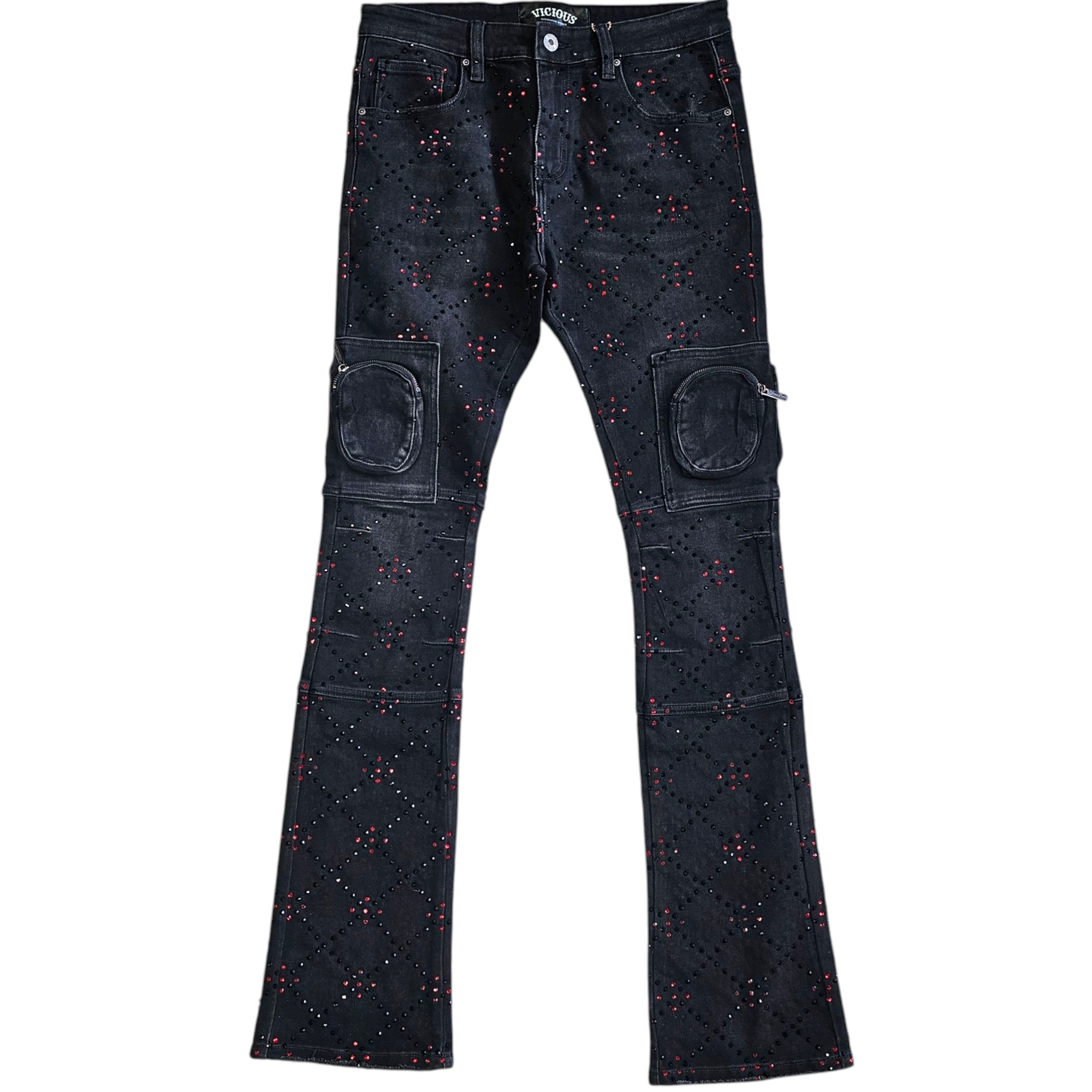 VICIOUS TWO-TONE RHINESTONE CARGO FLARE DENIM VC755R – ROS 3 CLOTHING CO.