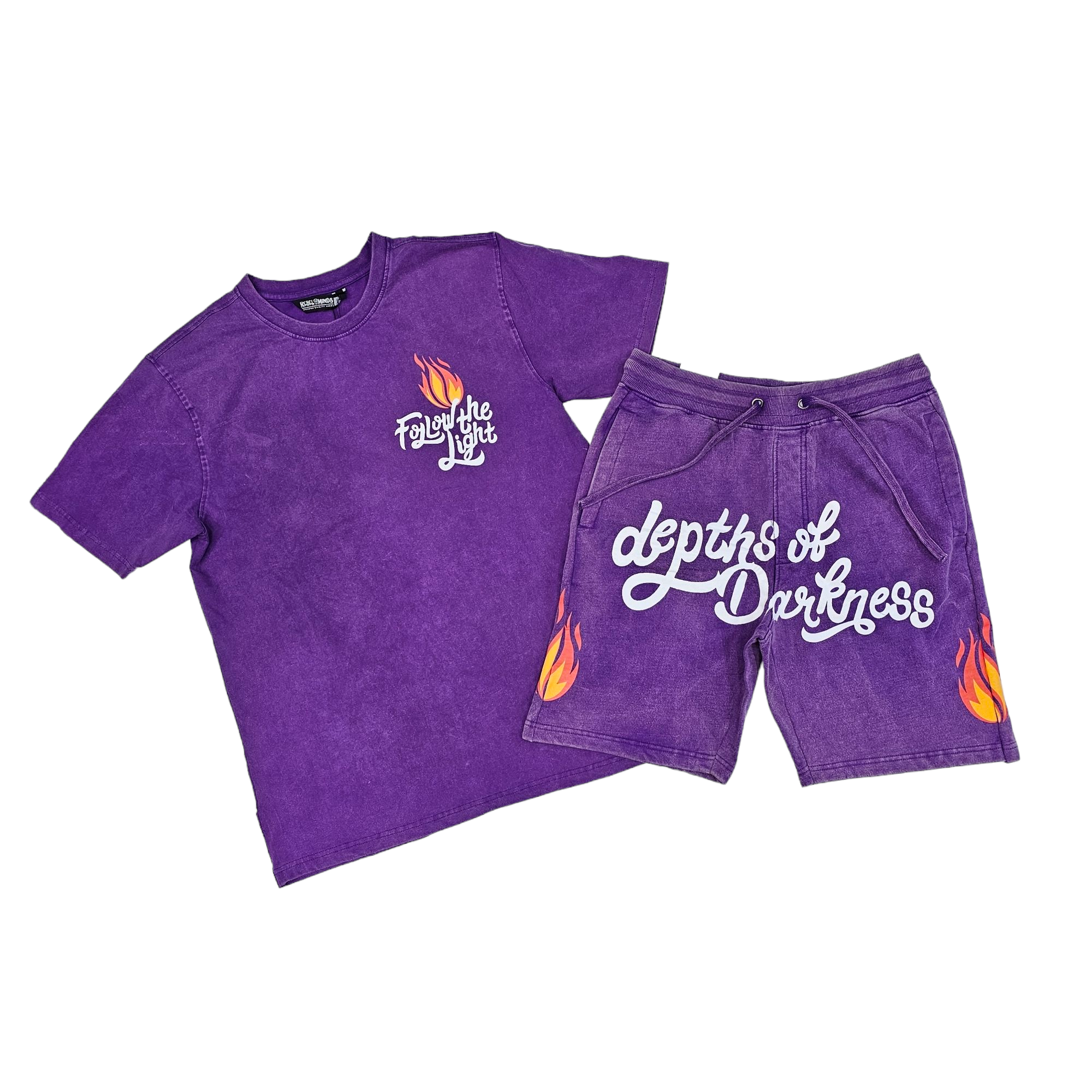 Rebel Minds Short Set Acid Wash follow The Light – ROS 3 CLOTHING CO.