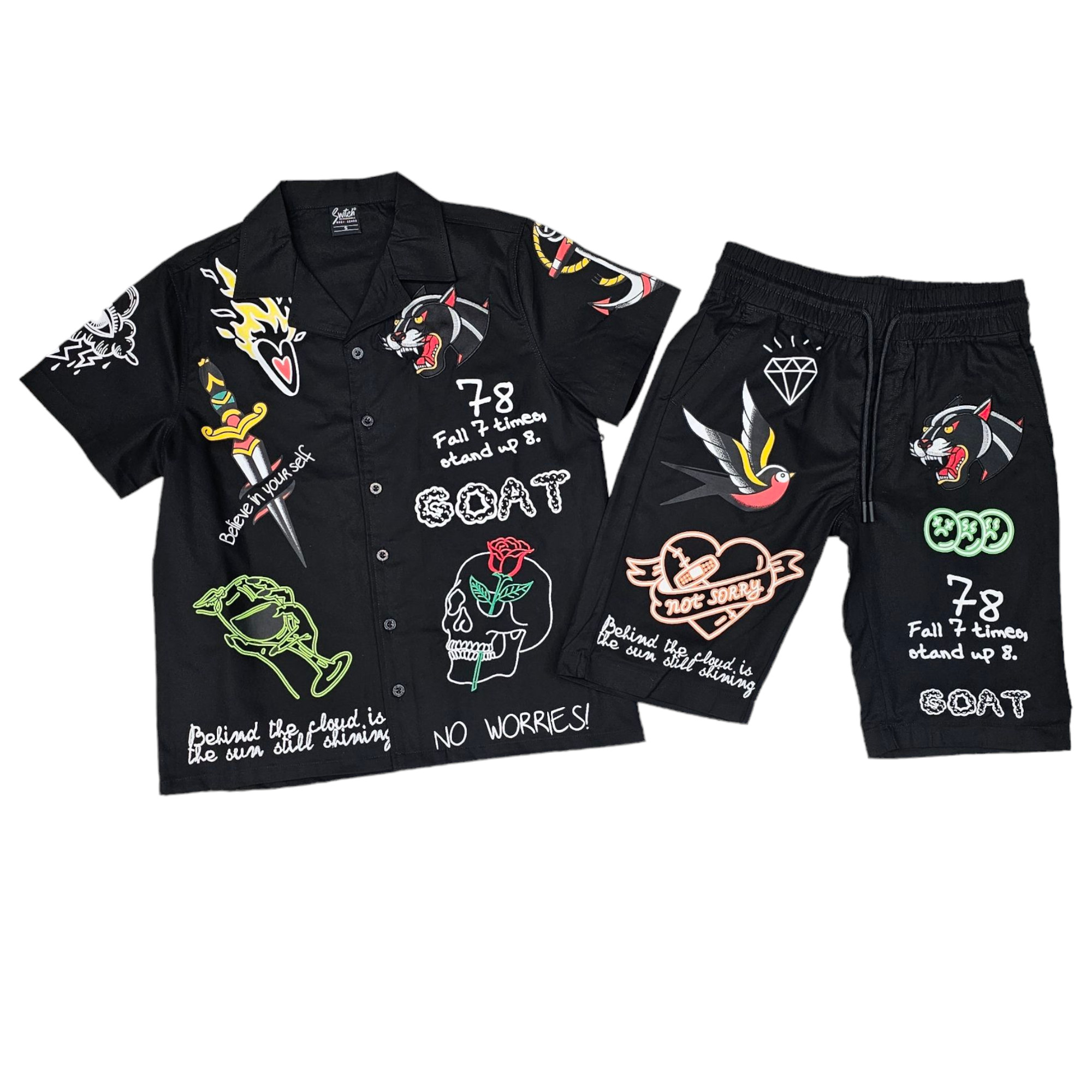 Switch Tattoo Patch Short Set Black – ROS 3 CLOTHING CO.